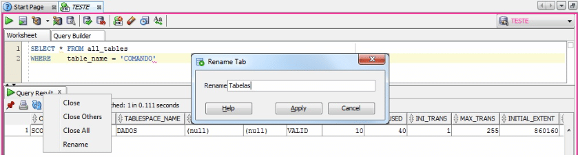 Múltiplos Queries Results no SQL Developer